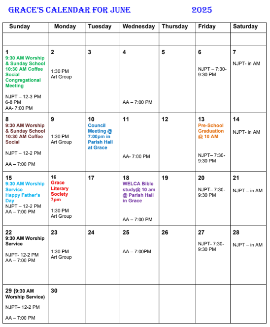 Schedule :: Grace Evangelical Lutheran Church